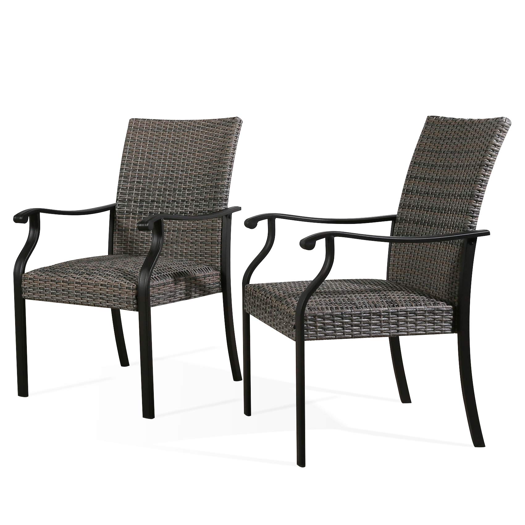 Ulax furniture Outdoor Wicker Dining Armchairs with Padded Quick Dry Foam, Set of 2, Patio Modern Rattan Chairs