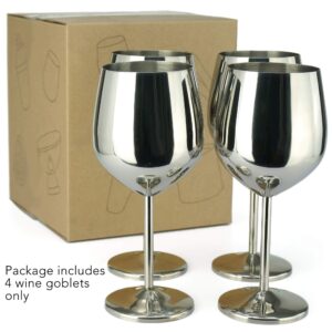 PG Set of 4 Stainless Steel Wine Glass - 18.5oz Silver Mirror Finished Wine Glasses - Unbreakable Wine Glasses - Stem Metal Wine Goblets