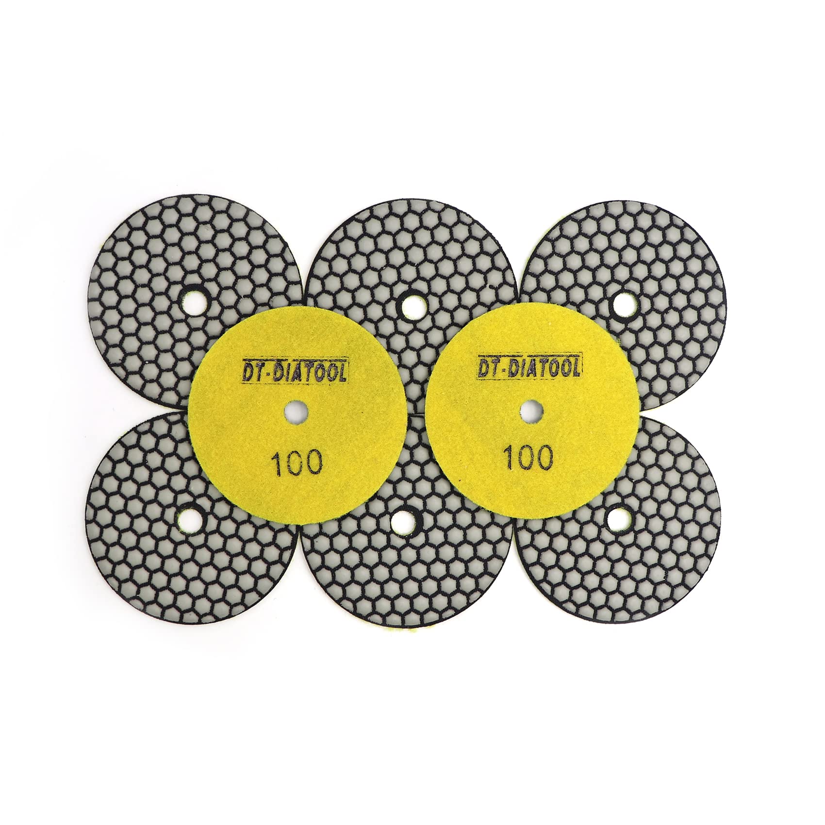 DT-DIATOOL Dry Diamond Polishing Pads 4 Inch for Granite Marble Quartz Stone Countertop Tiles 8 Pieces Grits 100