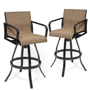 pellebant swivel bar stools set of 2, outdoor aluminum bar height chairs, all weather furniture for patio, pool, garden, backyard, brown