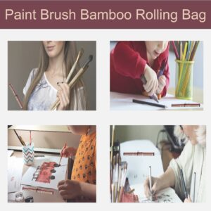 Paint Brush Holder, Bamboo Rollup Pen Case Travel Breathable Bamboo Rolling Bag with 9pcs Cloth Pockets Painting Tool Organizing Case for Acrylic Oil Watercolor Gouache