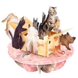 santoro pirouette, 3d pop up greeting card - purrrfect parcel - for her, for mum, mothers day | cute birthday gifts for cat lovers