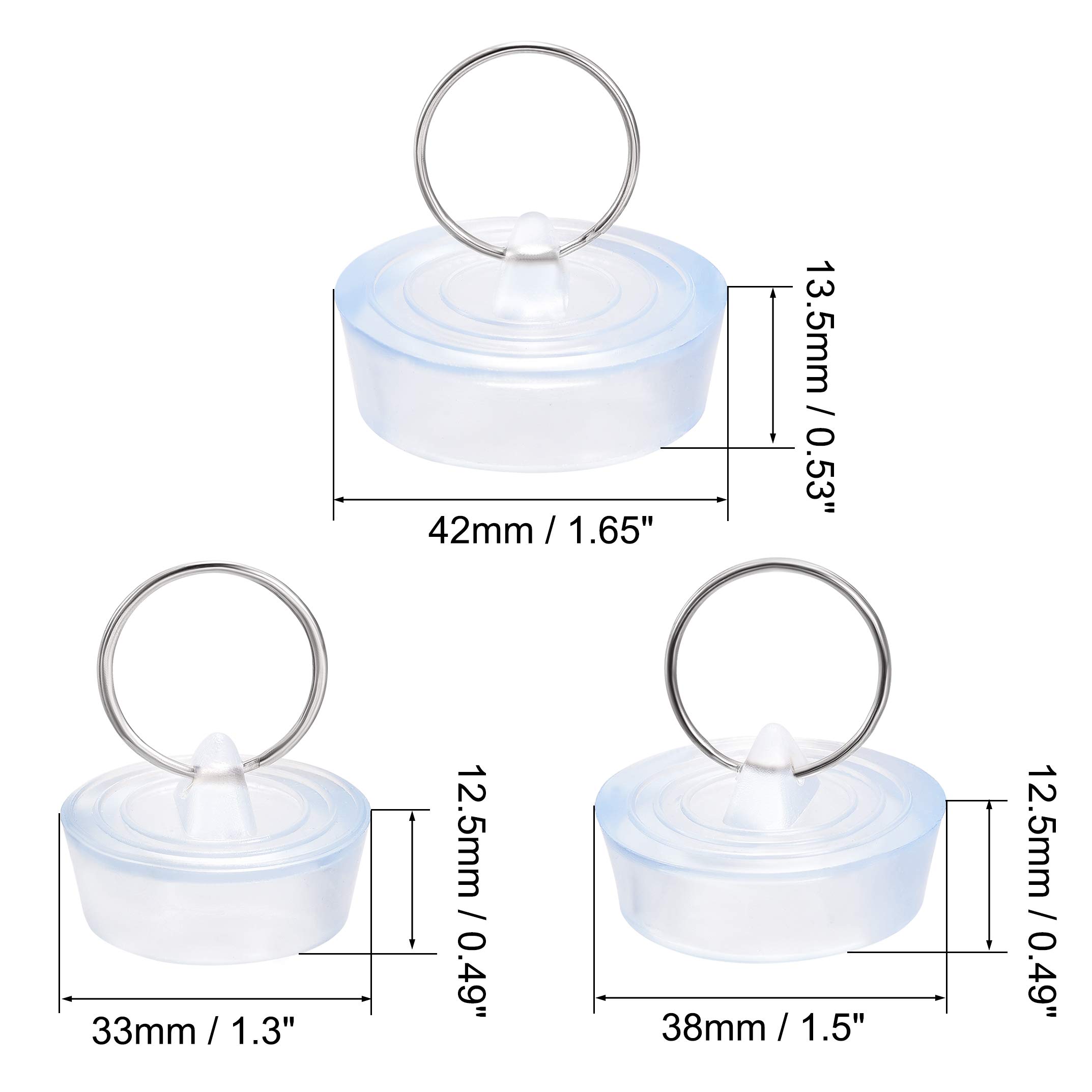 uxcell Drain Stopper, 3 Sizes Rubber Sink Stopper Plug 27.5/33.5/37mm with Hanging Ring Clear Blue for Bathtub Kitchen and Bathroom 1Set (3 Pieces)