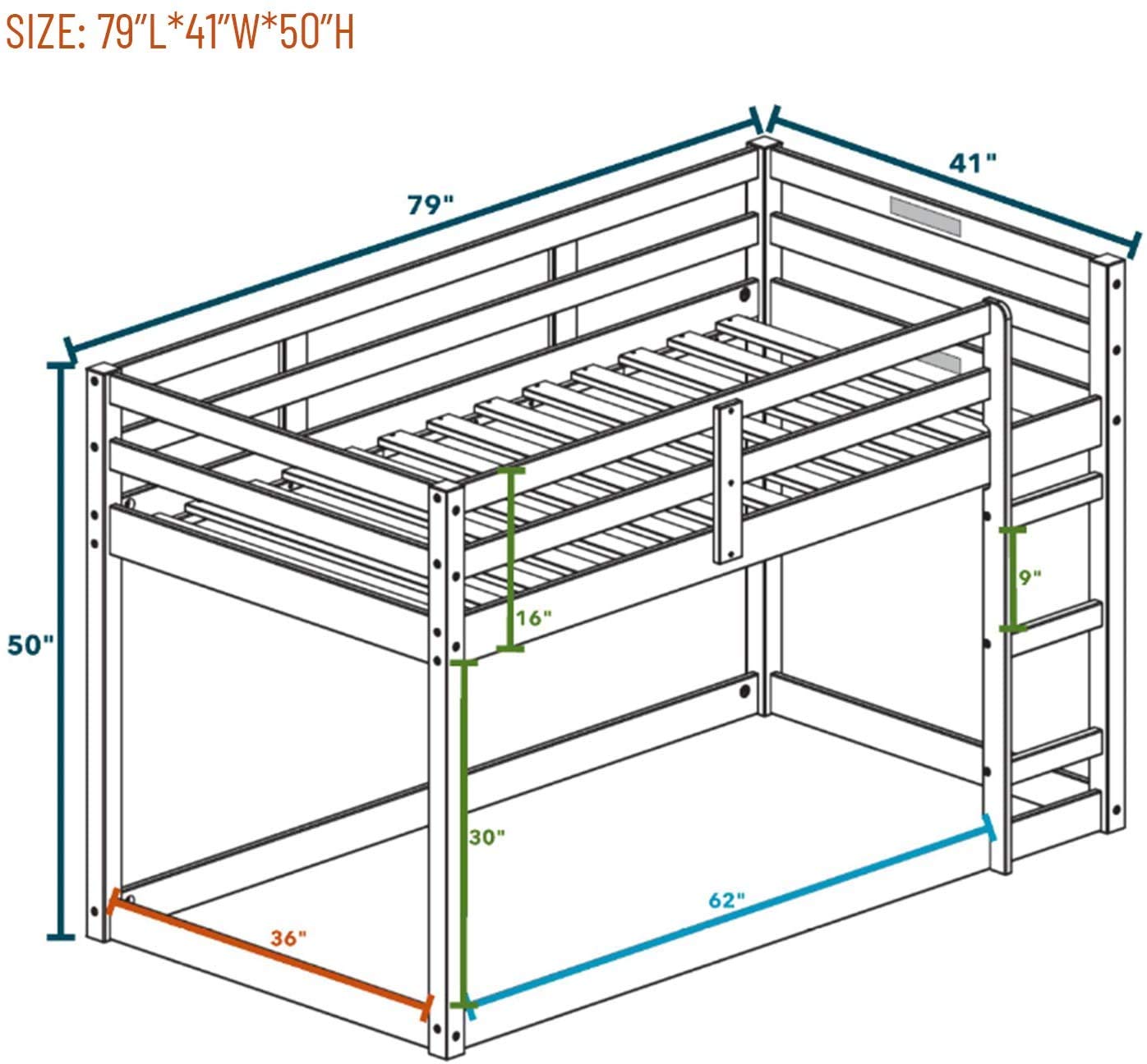 Low Bunk Beds Twin Over Twin, Wood Twin Bunk Bed Frame with Safety Rail Ladder for Kids Bedroom, Espresso Loft Bed for Boys Girls Toddlers