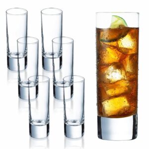 farielyn-x clear heavy base shot glasses 6 pack, 2 oz tall glass set for whiskey, tequila, vodka