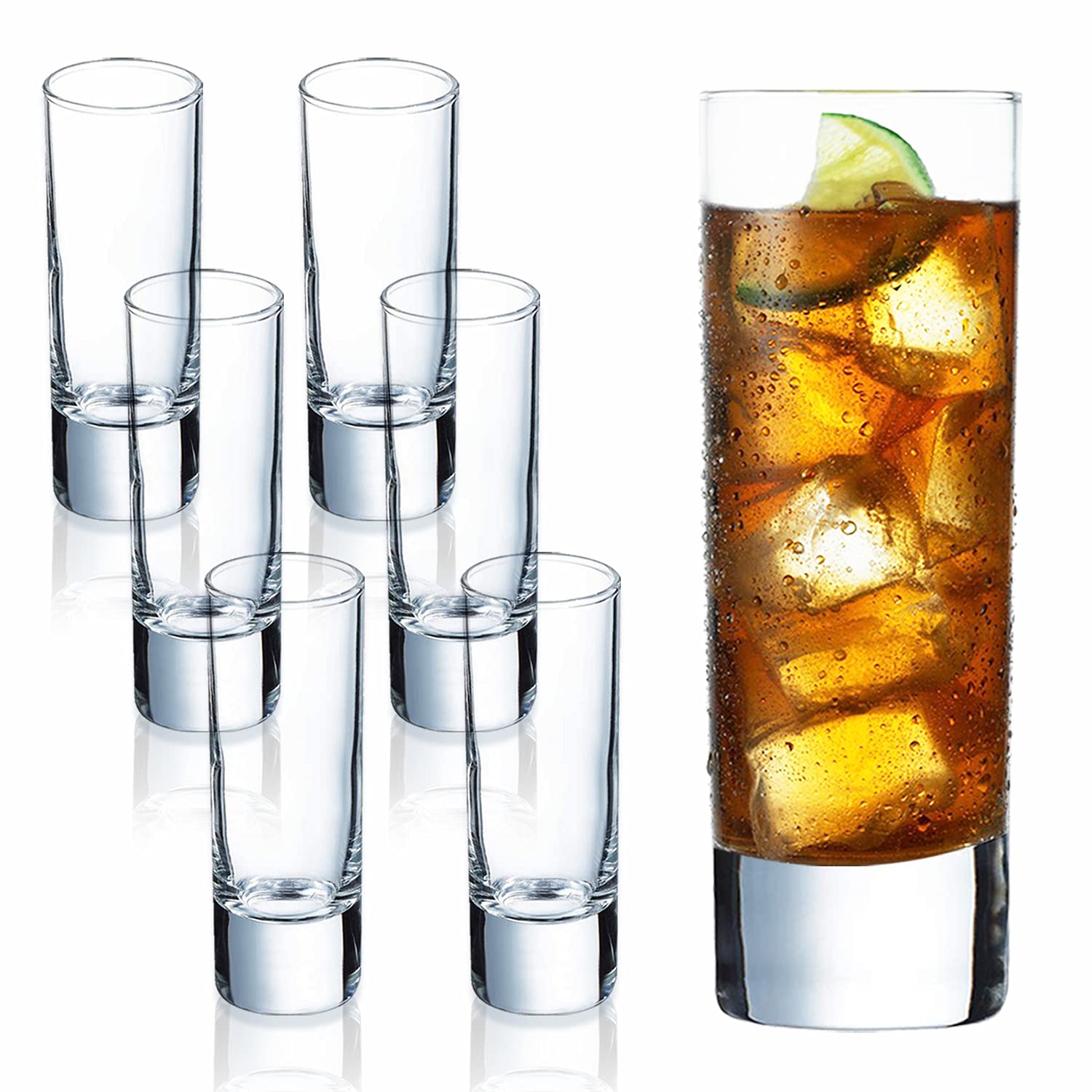 Farielyn-X Clear Heavy Base Shot Glasses 6 Pack, 2 oz Tall Glass Set for Whiskey, Tequila, Vodka