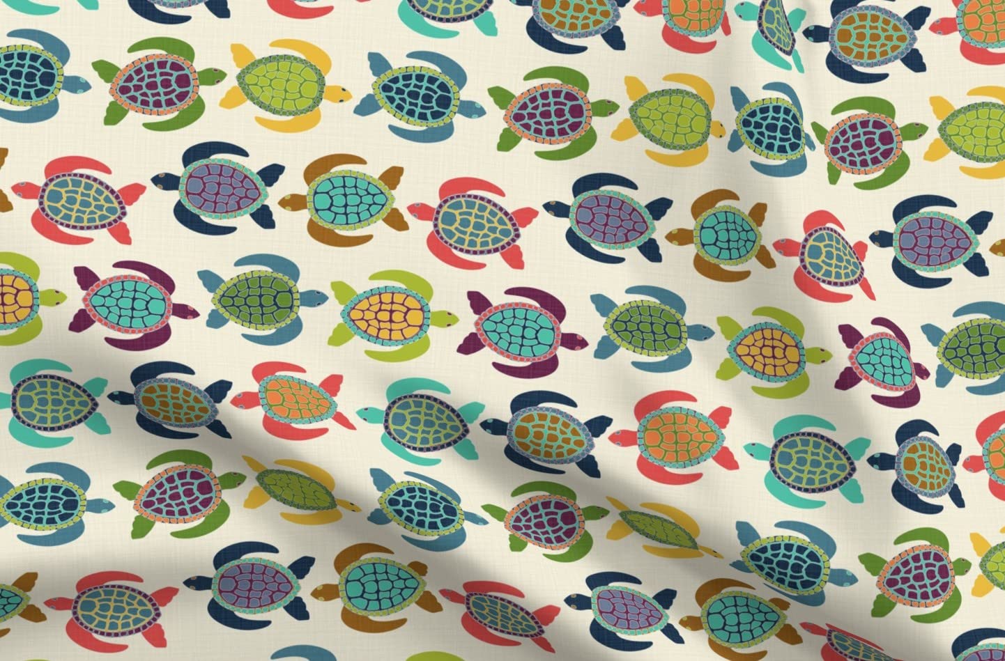 Spoonflower Fabric - Sea Turtle Cw4 Colorful Beach Ocean Scales Nautical Swim Printed on Petal Signature Cotton Fabric by The Yard - Sewing Quilting Apparel Crafts Decor