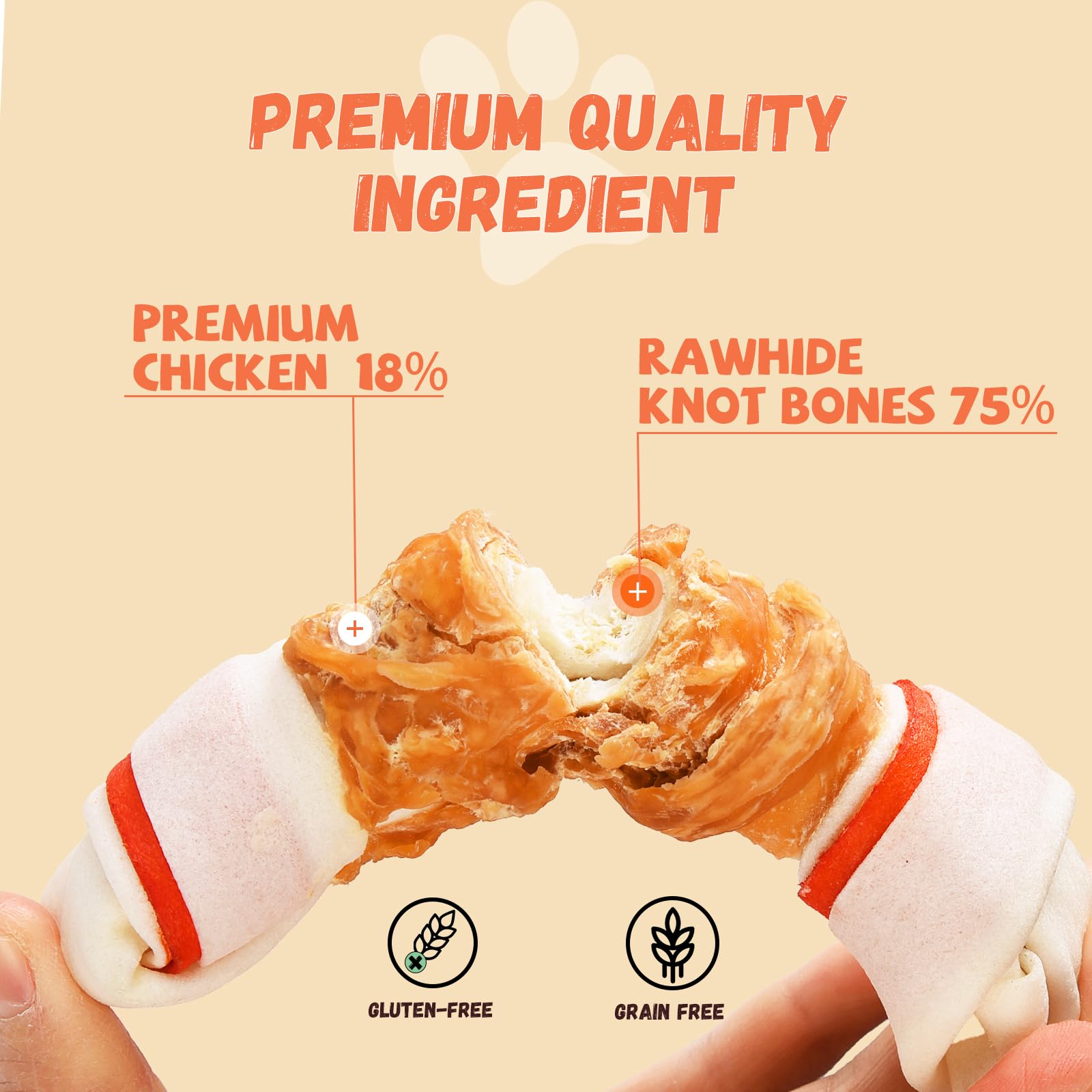 Pawmate Large Size Chicken Wrapped Rawhide Bones for Large Breed, Long Lasting Chew with Taurine Dog Treats Teeth Cleaning Snacks for Medium Large Dogs 5 Counts