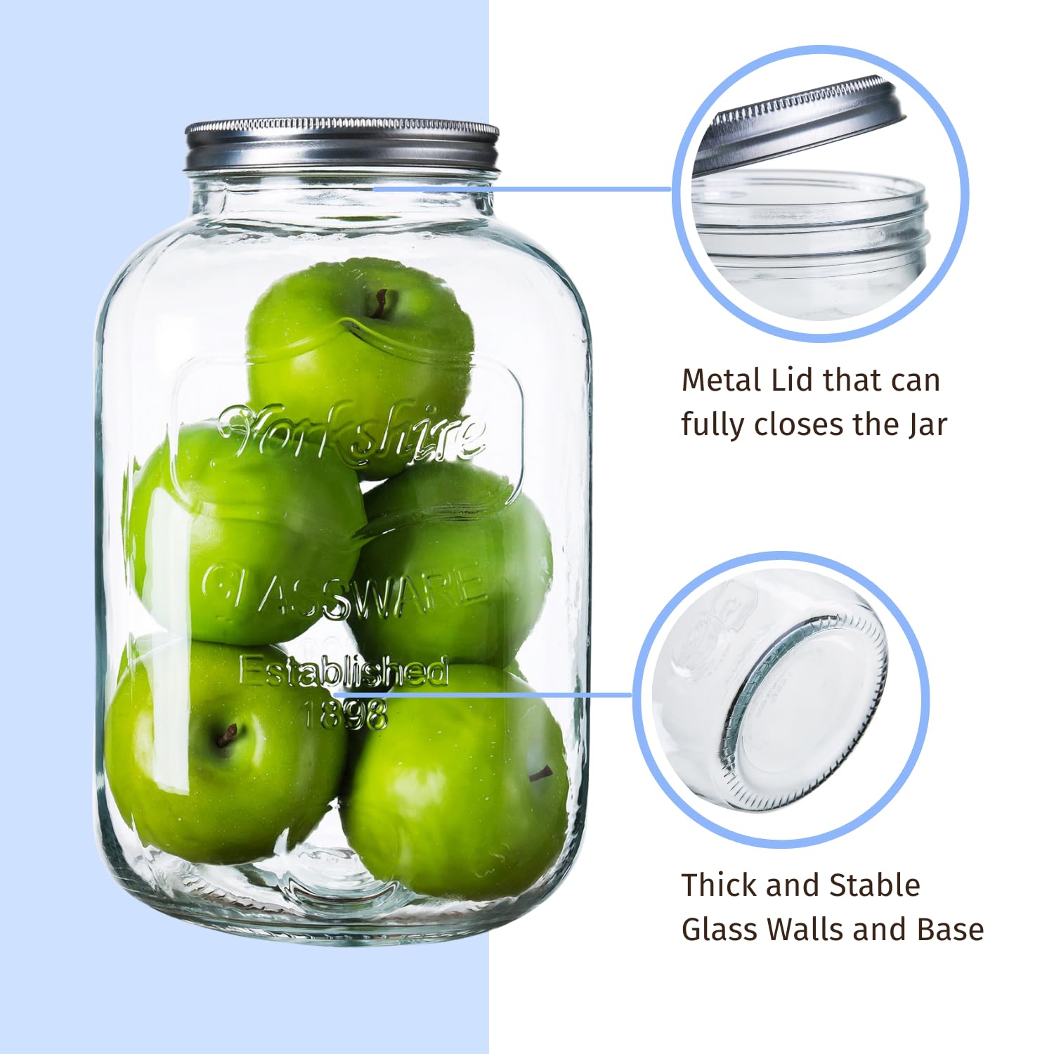 Diamond Star 2 Gallons Mason Jar with Aluminum Lids, Large Glass Wide Mouth Canning Food Storage Containers for Kitchen Canning Cereal, Pasta, Sugar, Beans, Spice, Preserves, Dog Treat