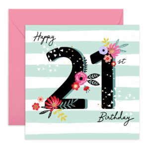 central 23 - cute 21st birthday card for her - 'happy 21st birthday' - pretty birthday card for her - sister birthday card - ideal birthday card for daughter - comes with fun stickers