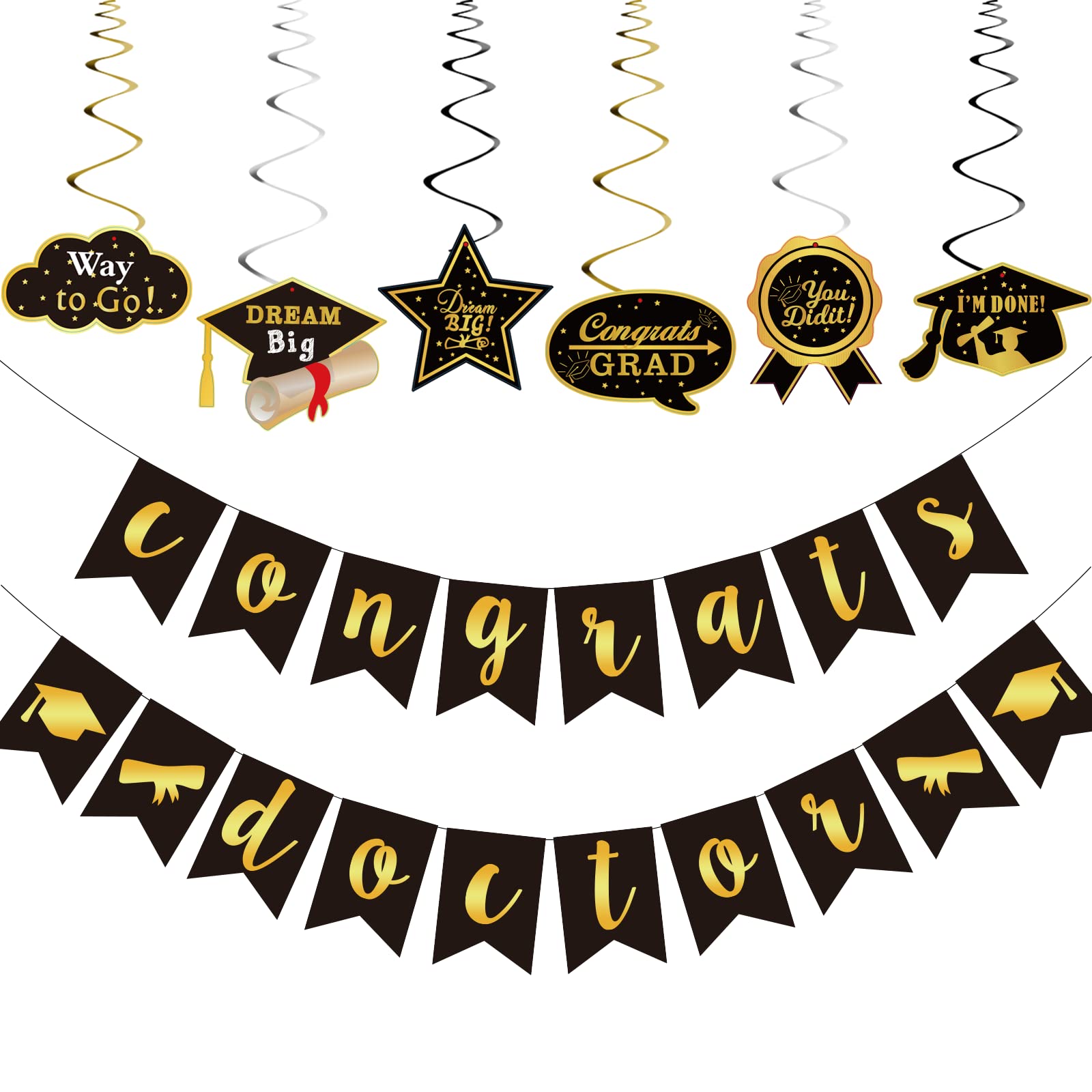 MZ.ogm Congrats Doctor Banner and Congrats Streamers Congrats Swirl,Graduation Banner Graduation Party Decorations,Congratulations Banner Graduation Party Supplies Doctor Party Decorations