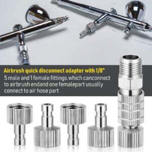 Airbrush Quick Release Coupling Disconnect Adapter Kit, 5 Pieces 1/8 Inch Female Connectors and Male Adapters Adjustment Control Valve Airbrush Accessories for Air Compressor and Airbrush Hose