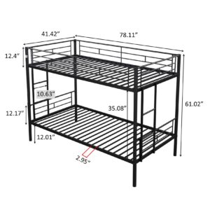 Metal Bunk Beds Twin Over Twin Heavy-Duty Bunk Bed Frame for Kids Boys Girls Teens, Black