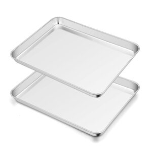 teamfar toaster oven pan set of 2, stainless steel toaster oven baking tray ovenware, 12.5’’x 9.5’’x1’’, non toxic & healthy, rust free & mirror finish, easy clean & dishwasher safe