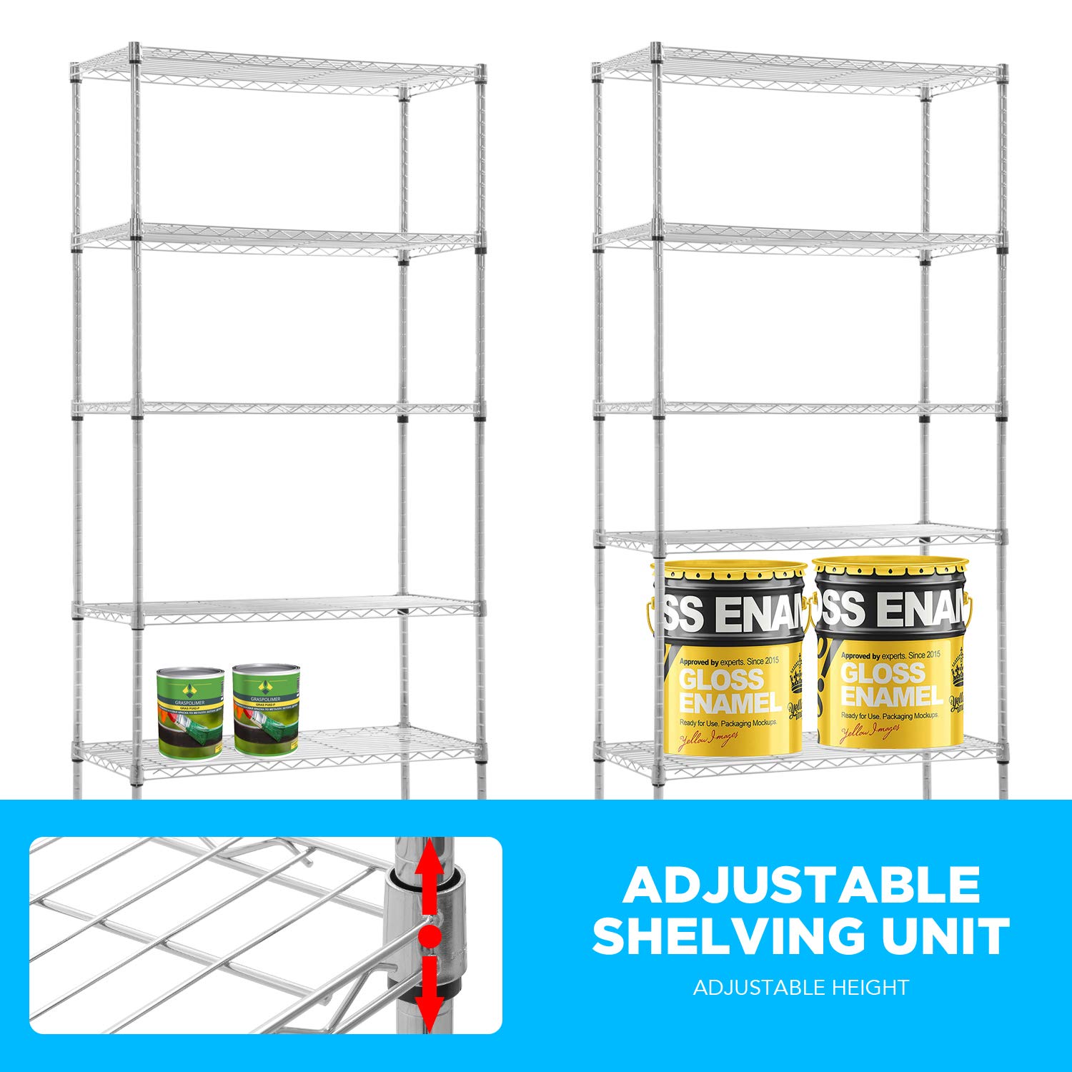 FDW 30" L×14" W×60" H Wire Shelving Unit Commercial Metal Shelf with 5 Tier Casters Adjustable Layer Rack Strong Steel for Restaurant Garage Pantry Kitchen Garage，Chrome