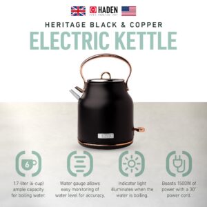 Haden Heritage 1.7L Stainless Steel Electric Water Tea Kettle, Black & Copper