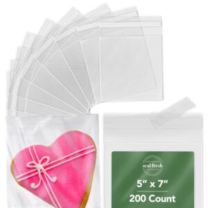 seal fresh cellophane bags – 5" x 7" (200 count) – clear plastic resealable self sealing cellophane bag – cellophane treat bags, cookie bags for packaging, candy bags, cello bags, pastry bags