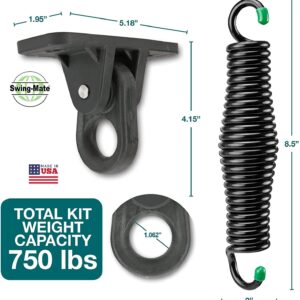 SwingMate Porch Swing Hanging Kit - 750 Lbs. Capacity - Proudly Made in The USA - Patented Heavy-Duty Suspension Swing Hangers and Springs for Hammock Chairs or Ceiling Mount Porch Swings (Black)