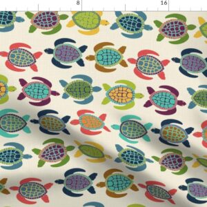 Spoonflower Fabric - Sea Turtle Cw4 Colorful Beach Ocean Scales Nautical Swim Printed on Petal Signature Cotton Fabric by The Yard - Sewing Quilting Apparel Crafts Decor