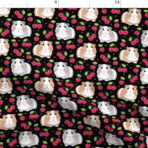 Spoonflower Fabric - Guinea Pigs Black Pig Summer Fruit Red Cute Printed on Petal Signature Cotton Fabric Fat Quarter - Sewing Quilting Apparel Crafts Decor