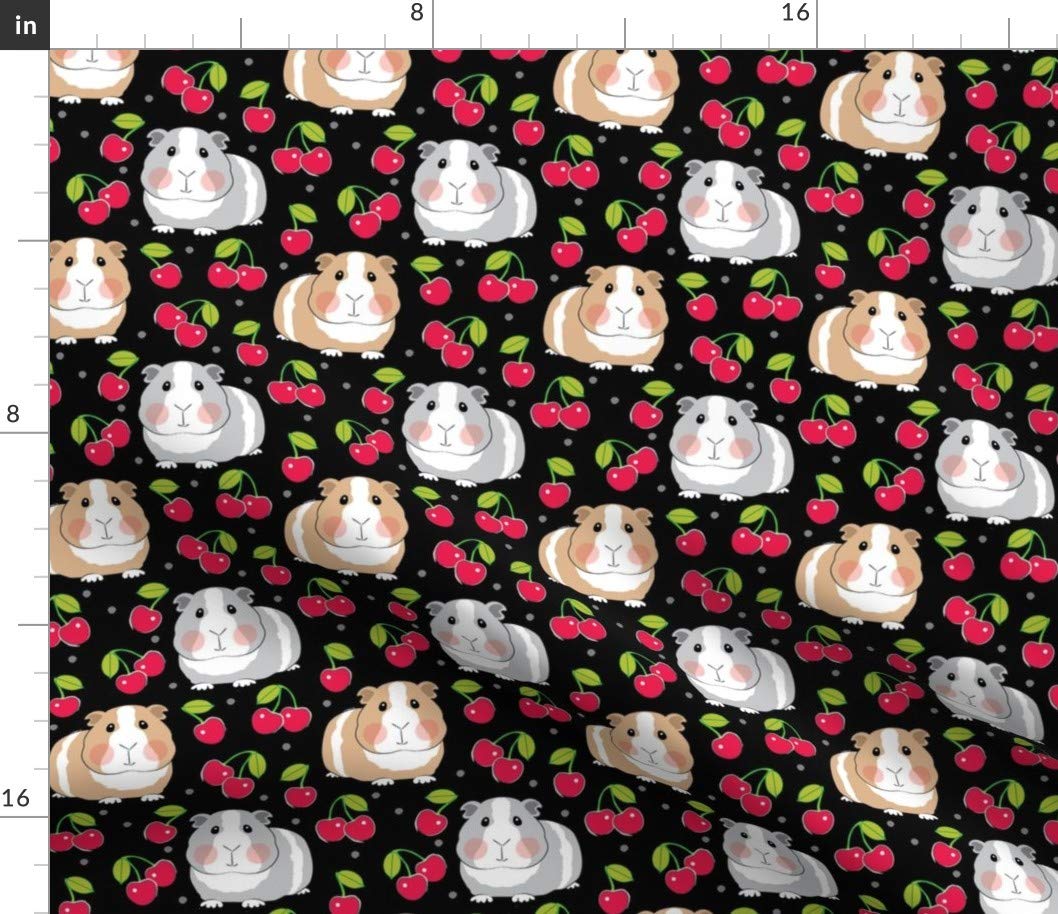 Spoonflower Fabric - Guinea Pigs Black Pig Summer Fruit Red Cute Printed on Petal Signature Cotton Fabric Fat Quarter - Sewing Quilting Apparel Crafts Decor