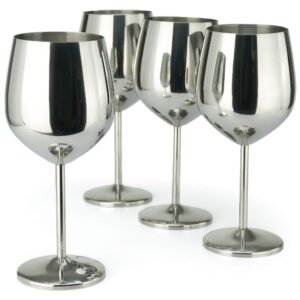 pg set of 4 stainless steel wine glass - 18.5oz silver mirror finished wine glasses - unbreakable wine glasses - stem metal wine goblets