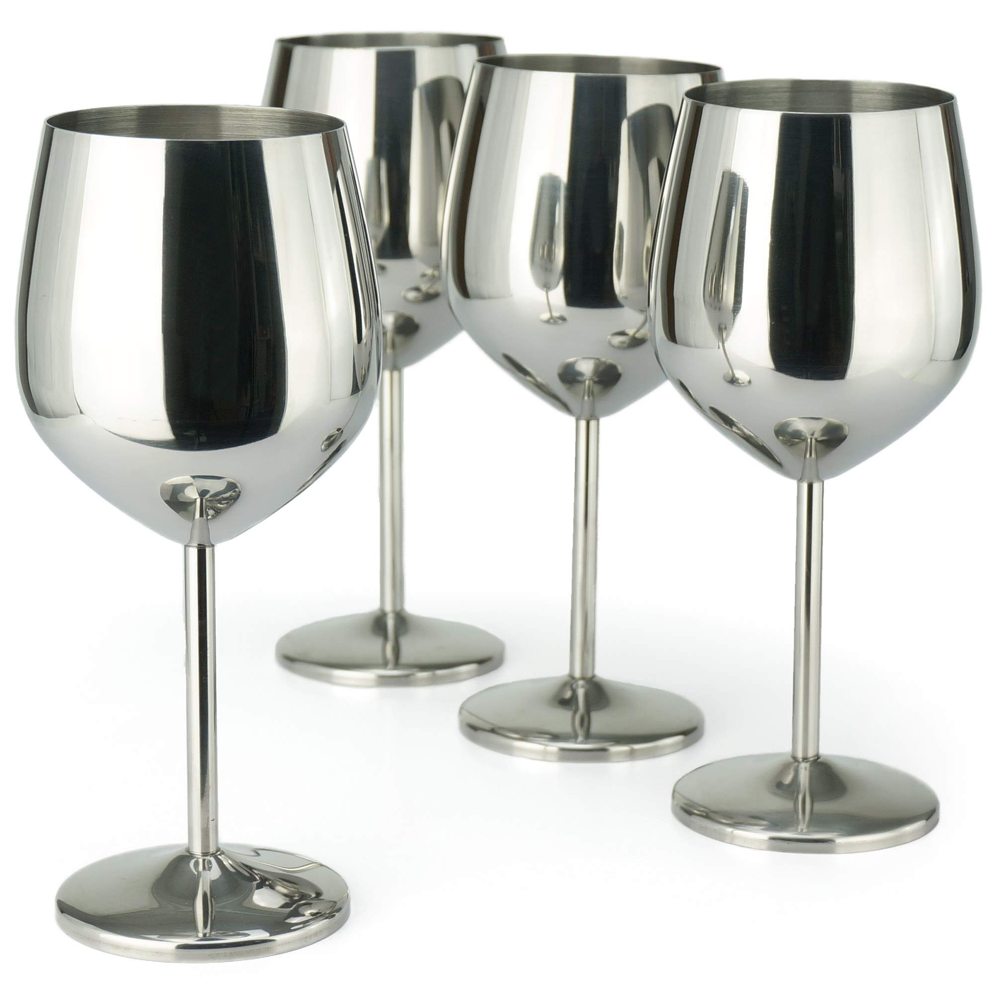 PG Set of 4 Stainless Steel Wine Glass - 18.5oz Silver Mirror Finished Wine Glasses - Unbreakable Wine Glasses - Stem Metal Wine Goblets