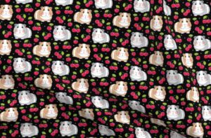 spoonflower fabric - guinea pigs black pig summer fruit red cute printed on petal signature cotton fabric fat quarter - sewing quilting apparel crafts decor