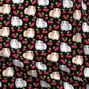 Spoonflower Fabric - Guinea Pigs Black Pig Summer Fruit Red Cute Printed on Petal Signature Cotton Fabric Fat Quarter - Sewing Quilting Apparel Crafts Decor