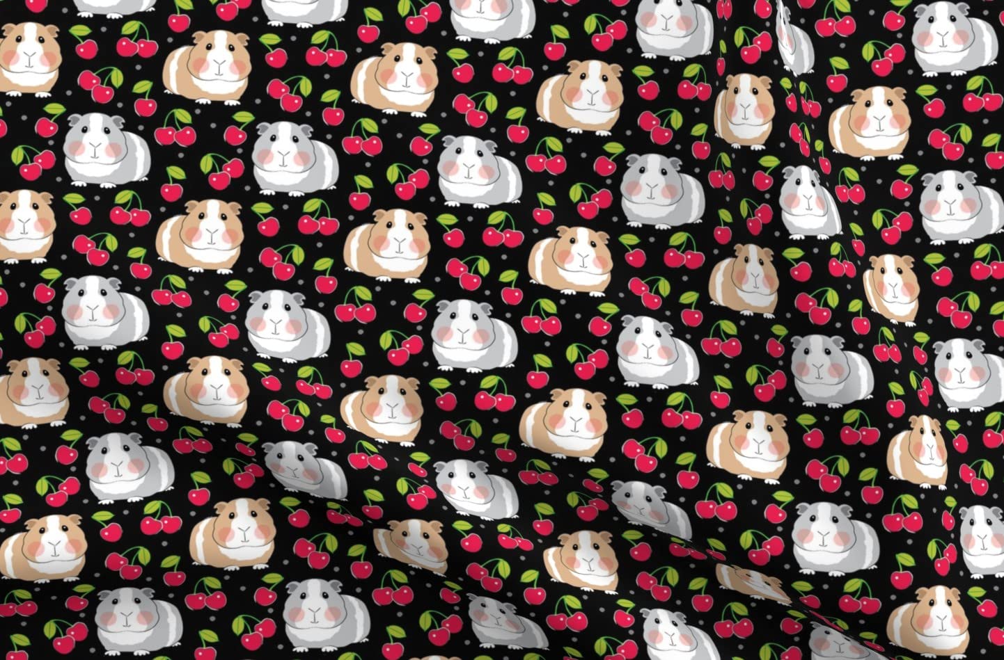 Spoonflower Fabric - Guinea Pigs Black Pig Summer Fruit Red Cute Printed on Petal Signature Cotton Fabric Fat Quarter - Sewing Quilting Apparel Crafts Decor