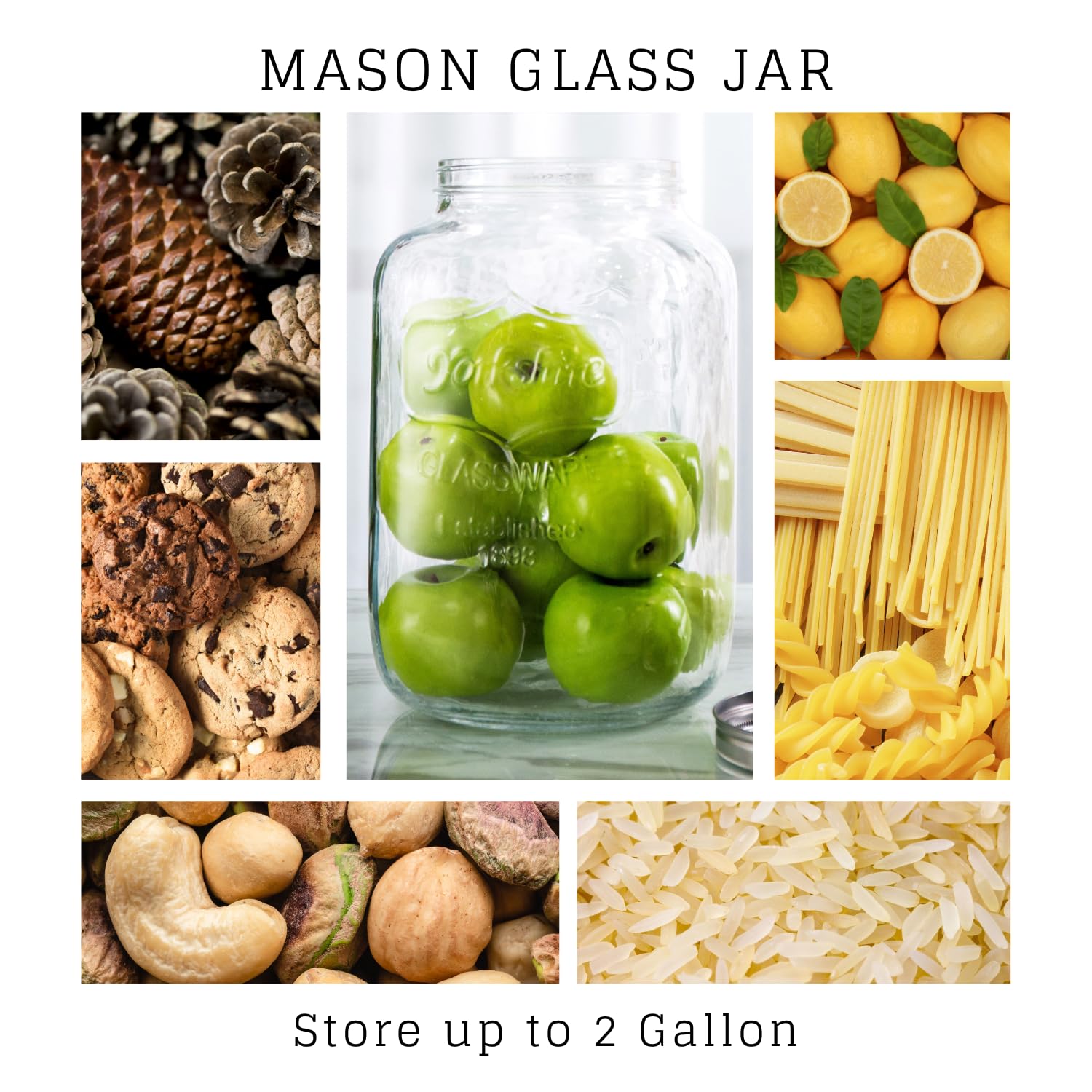 Diamond Star 2 Gallons Mason Jar with Aluminum Lids, Large Glass Wide Mouth Canning Food Storage Containers for Kitchen Canning Cereal, Pasta, Sugar, Beans, Spice, Preserves, Dog Treat