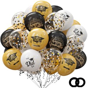 75 pack graduation party decorations balloons set - 12 inch black gold graduation balloons with balloon ribbons for graduation party decoration supplies