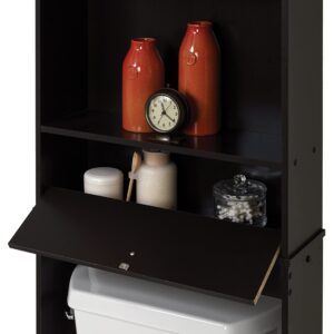 Zenna Home Drop Door Over-the-Toilet Bathroom Spacesaver, Bath-Storage Shelves with Leg Extensions, Espresso