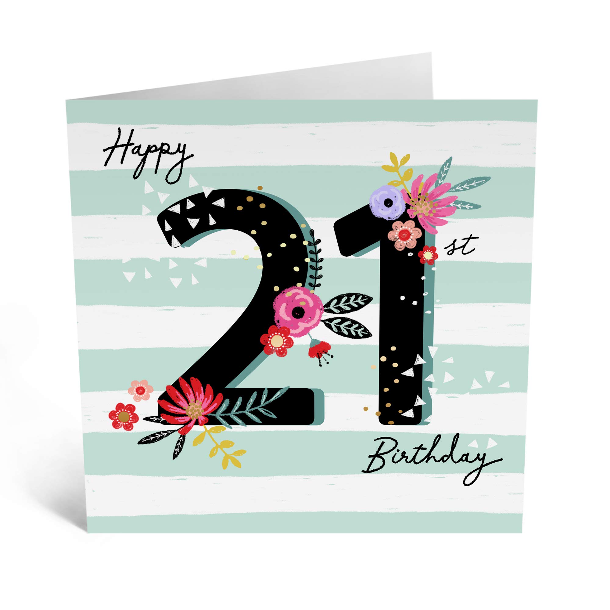 CENTRAL 23 - Cute 21st Birthday Card for Her - 'Happy 21st Birthday' - Pretty Birthday Card for Her - Sister Birthday Card - Ideal Birthday Card for Daughter - Comes with Fun Stickers