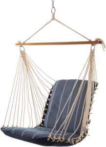 original pawleys island sunbrella cushioned single swing in equal ink with oak spreader bar, handcrafted in the usa, 350 lb weight capacity, 24 in. l x 24 in w x 24 in. d