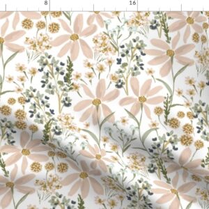 Spoonflower Fabric - Country Floral Watercolor Wildflower Summer Large Daisy Nursery Rustic Printed on Minky Fabric by The Yard - Sewing Baby Blankets Quilt Backing Plush