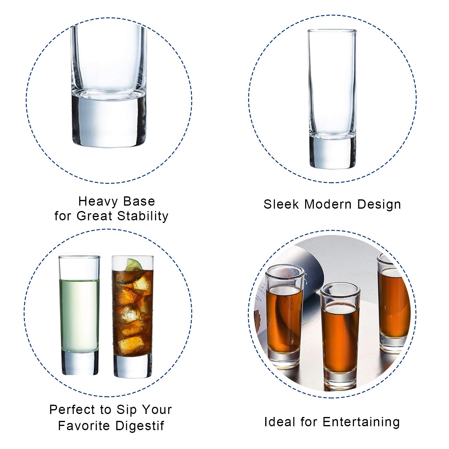 Farielyn-X Clear Heavy Base Shot Glasses 6 Pack, 2 oz Tall Glass Set for Whiskey, Tequila, Vodka