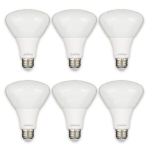 sunbeam 16900 7.2w led soft white 3000k 65 w equivalent, 25000 hours, 650 lumens, medium base, br30 light bulb 6-pack