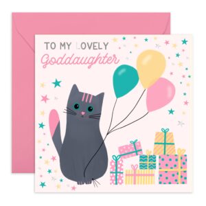 central 23 - cute birthday cards for her - 'to my lovely goddaughter' - cat birthday card - goddaughter birthday card - fun birthday cards for women - comes with fun stickers