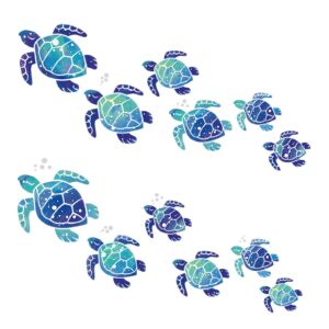 12 pcs sea turtle wall decals ocean turtle vinyl stickers underwater bathroom decals waterproof wall sticker decoration for home office nursery room toilet (blue)