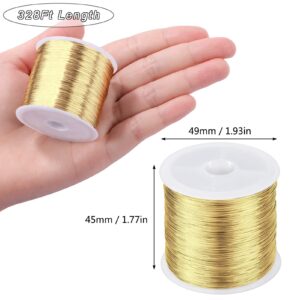 MIKIMIQI 328Ft Jewelry Wire Craft Wire 26 Gauge Tarnish Resistant Jewelry Beading Wire Copper Beading Wire for Jewelry Making Supplies and Crafting, 0.4mm X 100m (Gold)