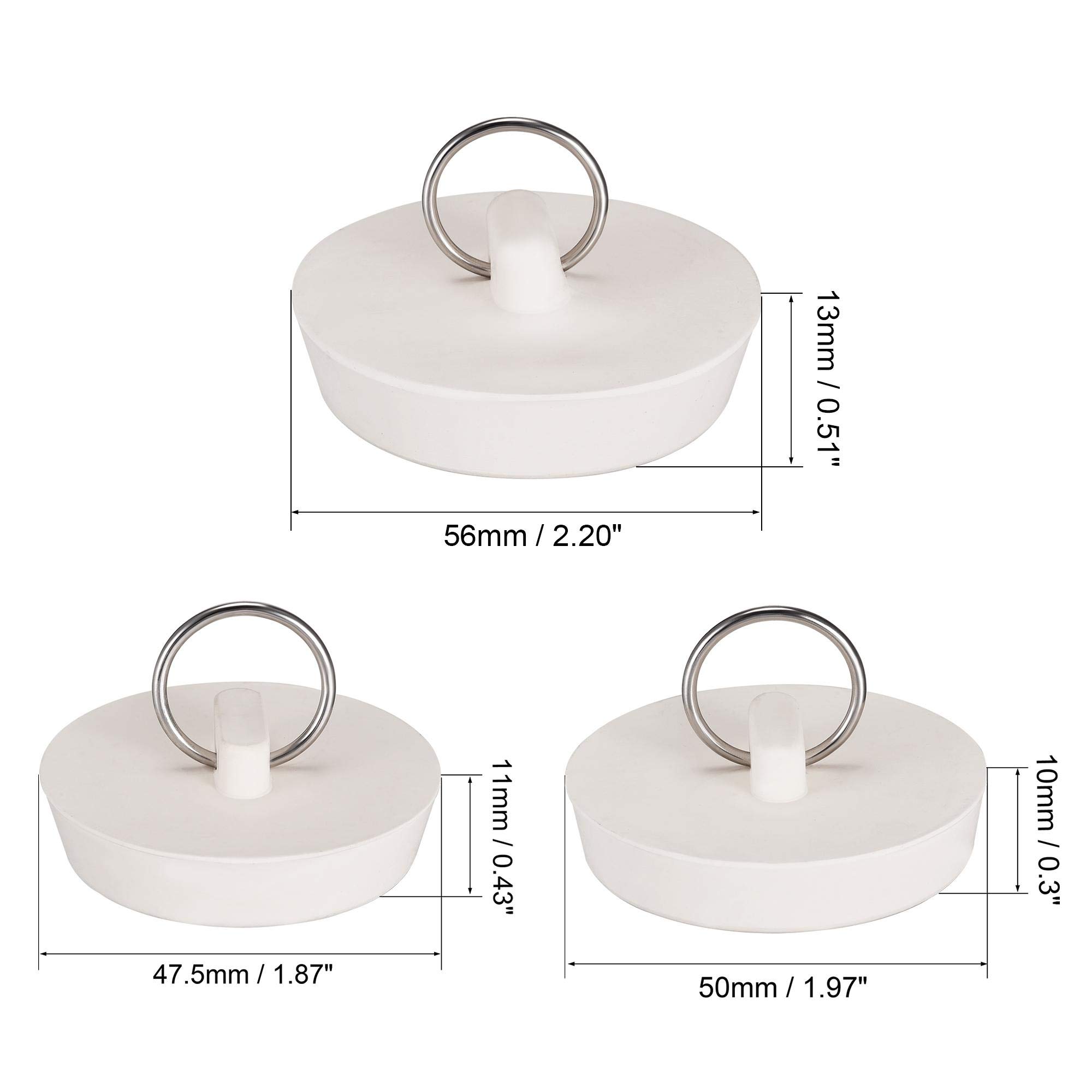 uxcell Drain Stopper, 3 Sizes Rubber Sink Stopper Plug 43mm/47mm/51mm with Hanging Ring for Bathtub Kitchen and Bathroom 1Set (6 Pieces)