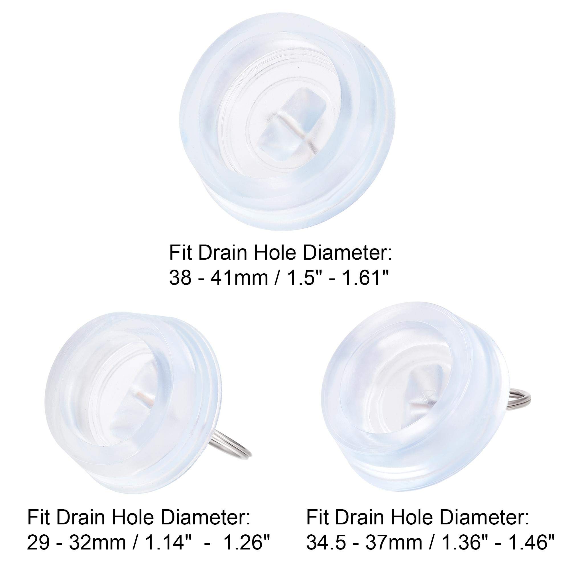 uxcell Drain Stopper, 3 Sizes Rubber Sink Stopper Plug 27.5/33.5/37mm with Hanging Ring Clear Blue for Bathtub Kitchen and Bathroom 1Set (3 Pieces)