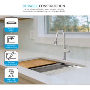 KABCO ZR-LEDGE 32 Inch Station Single Bowl 16 Gauge Stainless Steel Kitchen Sink Work Station Undermount Package 32 inch Wide 10 inch deep 304SS K-SS0RLE32-PKG