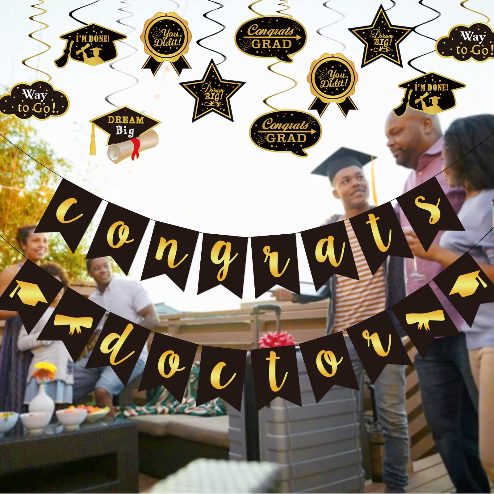 MZ.ogm Congrats Doctor Banner and Congrats Streamers Congrats Swirl,Graduation Banner Graduation Party Decorations,Congratulations Banner Graduation Party Supplies Doctor Party Decorations