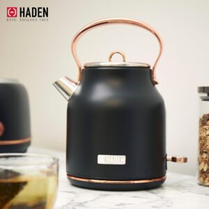 Haden Heritage 1.7L Stainless Steel Electric Water Tea Kettle, Black & Copper