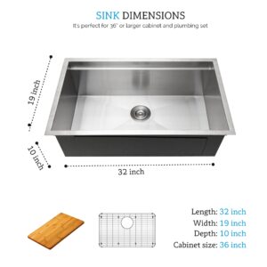 KABCO ZR-LEDGE 32 Inch Station Single Bowl 16 Gauge Stainless Steel Kitchen Sink Work Station Undermount Package 32 inch Wide 10 inch deep 304SS K-SS0RLE32-PKG