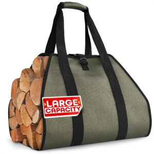 waxed wood carrier for firewood - 39.4x18.5 fire logs fireplace holder log carrier for firewood fireplace wood holder indoor fire log holder - firewood carriers with handles fire wood carrier canvas