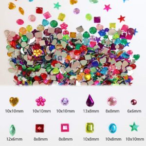 1200 Pcs Acrylic Flatback Rhinestones,12 Different Shape Gems for DIY Craft Jewels Gemstone Wedding Birthday Decoration (6-13mm) (Acrylic)