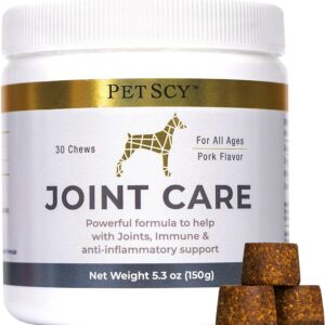 Petscy: Joint Care Chews - Glucosamine, Chondroitin, MSM, and Creatine Nutritional Supplement for Dogs - 30 Chews - Pork Flavor - Joint Pain Relief Support for All Ages and Breeds - Made in The USA